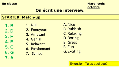 Year 7 French - Fourth half term lessons | Teaching Resources