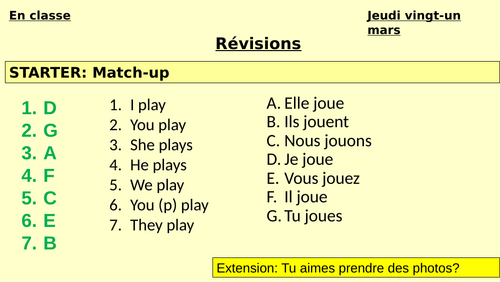 Year 7 French - Fourth half term lessons | Teaching Resources