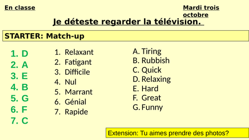 Year 7 French - Fourth half term lessons | Teaching Resources
