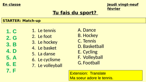 Year 7 French - Fourth half term lessons | Teaching Resources