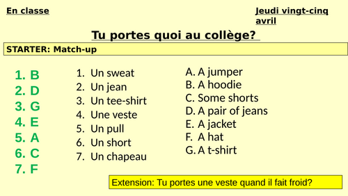 Year 7 French - Fifth half term lessons | Teaching Resources
