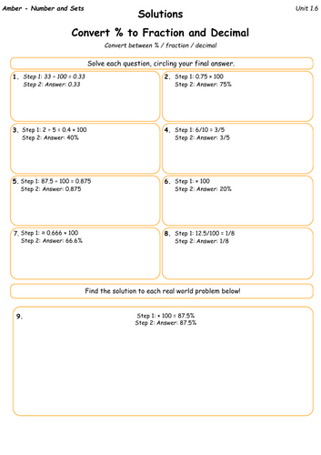 Converting Between Percentages, Fractions and Decimals (Differentiated ...