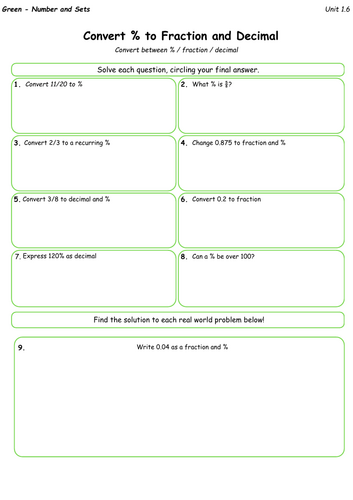 Converting Between Percentages, Fractions and Decimals (Differentiated ...