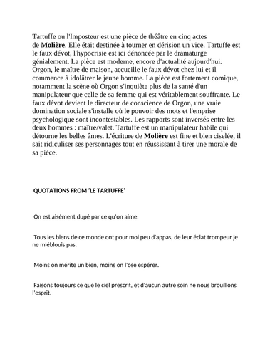 "Le Tartuffe" A LEVEL FRENCH notes | Teaching Resources