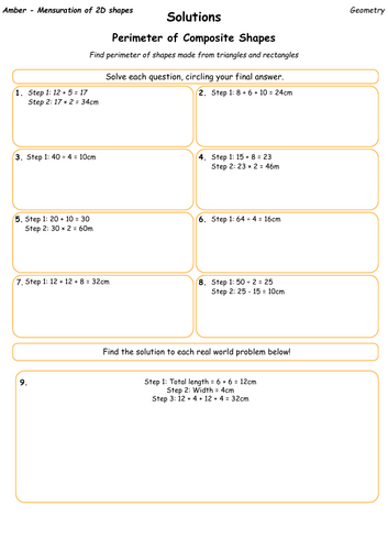 Perimeter of Composite Shapes – GCSE Maths Worksheets | Teaching Resources