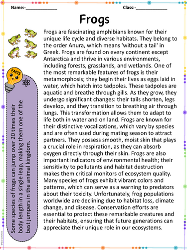 Frog Facts: Engaging Reading Passage with Thought-Provoking Questions ...