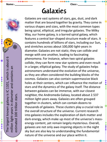Exploring Galaxies: Engaging Reading Passage with Comprehension ...