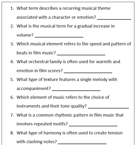 Film Music Worksheet 2 (cover lesson) | Teaching Resources