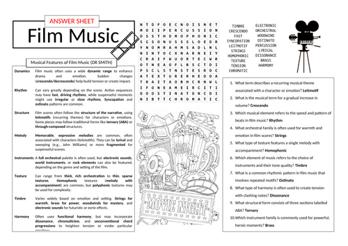 Film Music Worksheet 2 (cover lesson) | Teaching Resources