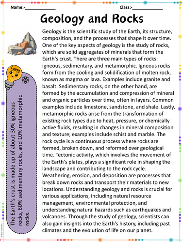 Engaging Geology Reading Passage with Rocks and Questions for Learning ...