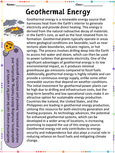 Exploring Geothermal Energy: Insightful Passage and Engaging Questions ...