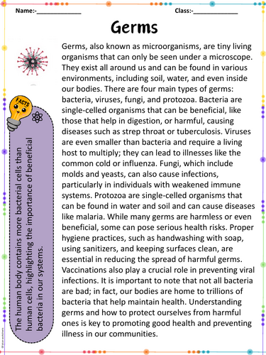 Understanding Germs: Engaging Reading Passage with Questions | Teaching ...