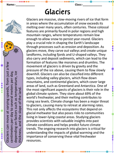 Explore Glaciers: Engaging Reading Passage with Interactive Questions ...
