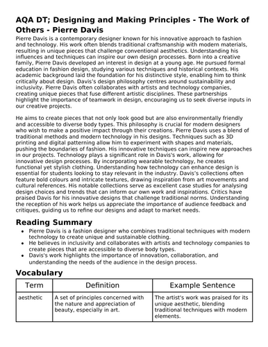 AQA DT; Designing and Making Principles - The Work of Others - Pierre ...