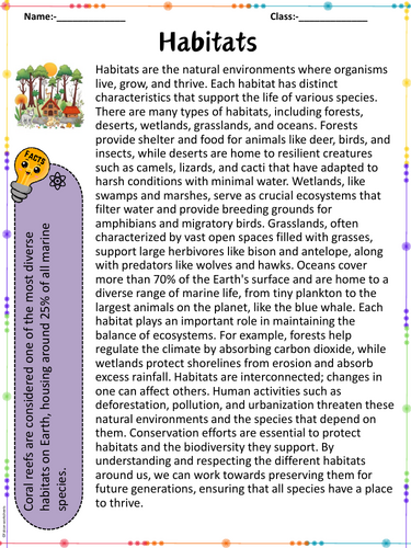 Exploring Habitats: Engaging Reading Passage & Comprehension Questions ...