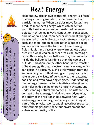 Understanding Heat Energy: A Comprehensive Reading Passage with ...