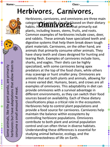Exploring Herbivores, Carnivores, and Omnivores: Engaging Reading ...