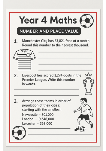 Year 4 (p5) Football Word Problems Number | Teaching Resources