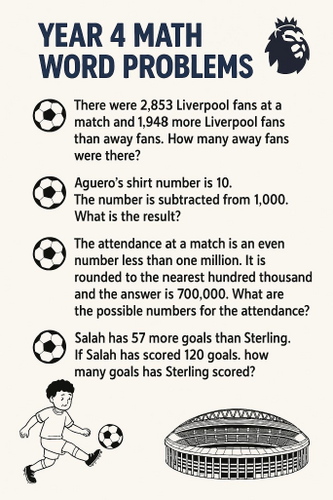 Year 4 (p5) Football Word Problems Number | Teaching Resources