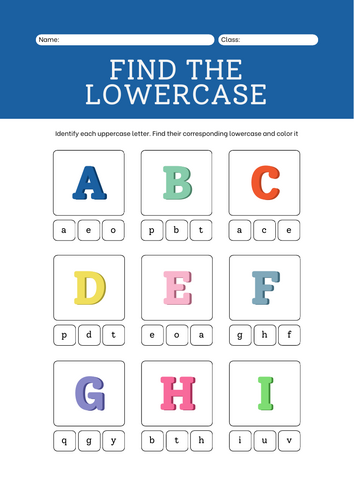 Find the Lowercase Set of Worksheets in Colorful Bold Style | Teaching ...