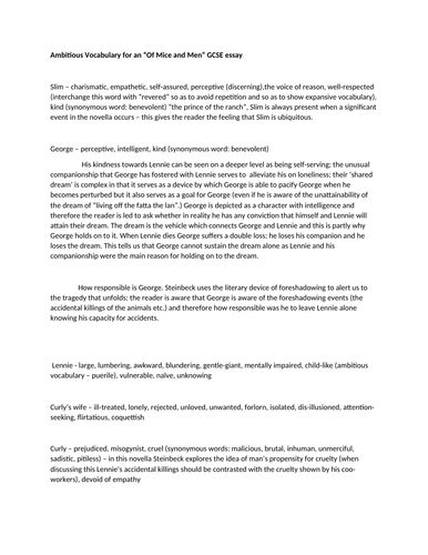 GCSE ENGLISH LITERATURE "Of Mice and Men "revision | Teaching Resources