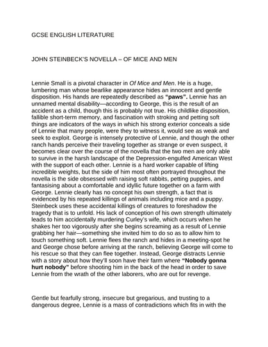 GCSE ENGLISH LITERATURE "Of Mice and Men "revision | Teaching Resources