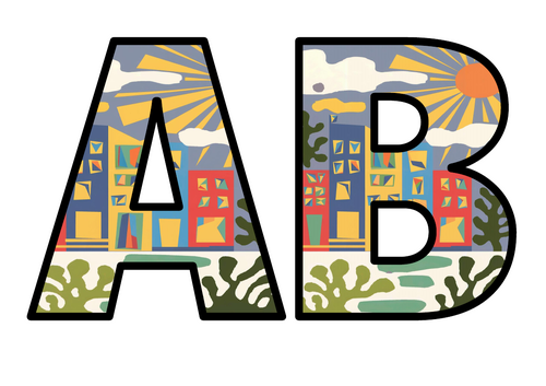 Buildings Art Painting Shapes Lettering Set Display Title Letters ...