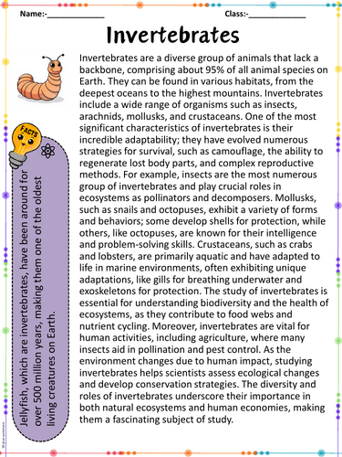 Explore Invertebrates: Engaging Reading Passage and Thought-Provoking ...