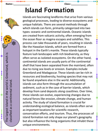 Exploring Island Formation: Engaging Reading Passage with Thought ...