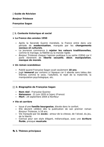Bonjour Tristesse by Françoise Sagan - Essential Revision Guide - A ...