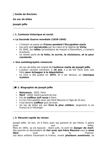 Un sac de billes by Joseph Joffo - Essential Revision Guide - A Level ...