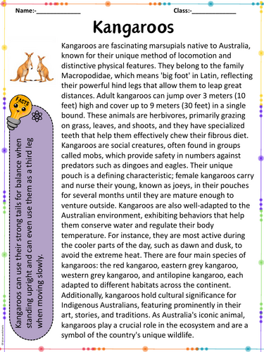 Kangaroo Facts: Engaging Reading Passage with Interactive Questions ...