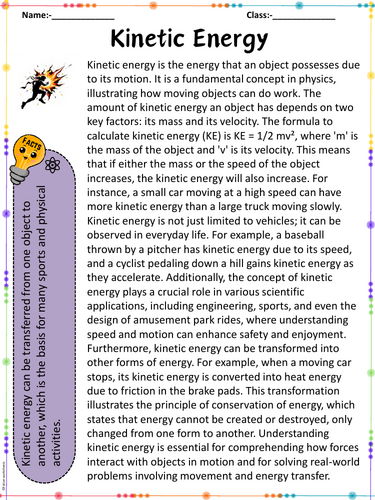 Explore Kinetic Energy: Engaging Reading Passage and Thought-Provoking ...