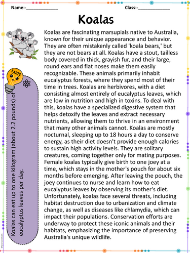 Engaging Koalas: Informative Reading Passage with Interactive Questions ...