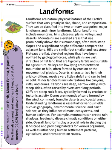 Explore Landforms: Engaging Reading Passage & Thought-Provoking ...