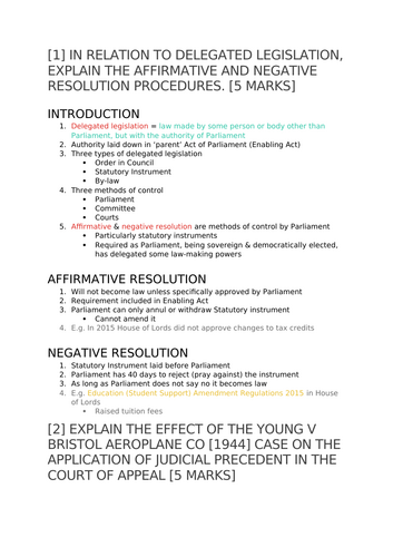 A-Level Law: 2023 English Legal Systems Part A Model Plan + Model ...