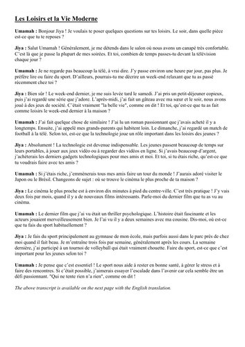 PODCAST 8. FRENCH GCSE/IGCSE & AB INITIO: LES LOISIRS ET LA VIE MODERNE ...
