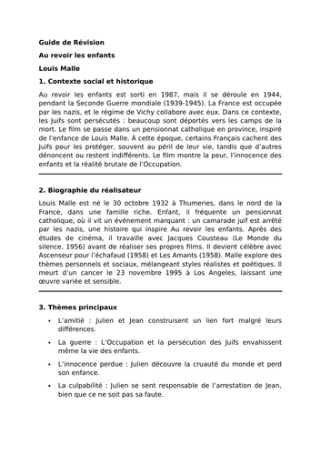 Au revoir les enfants - Louis Malle - Essential Guide | Teaching Resources