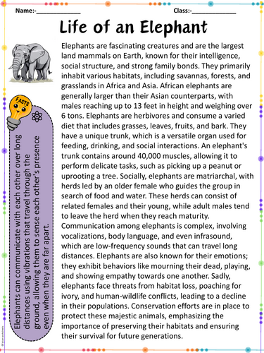 Discovering Elephants: Engaging Reading Passage & Thought-Provoking ...