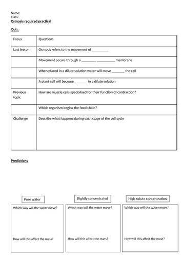 AQA GCSE Biology Required Practical 3 Osmosis in Potatoes | Teaching ...