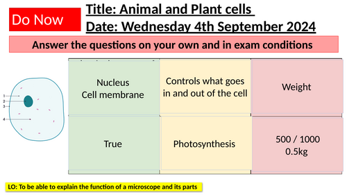 Animal and Plant cells KS3 | Teaching Resources