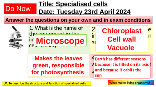 Specialised cells KS3 | Teaching Resources
