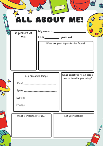 All about me worksheet | Teaching Resources
