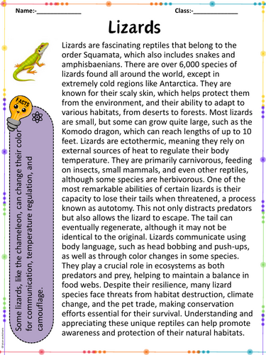 Engaging Passage and Questions About Fascinating Lizards | Teaching ...