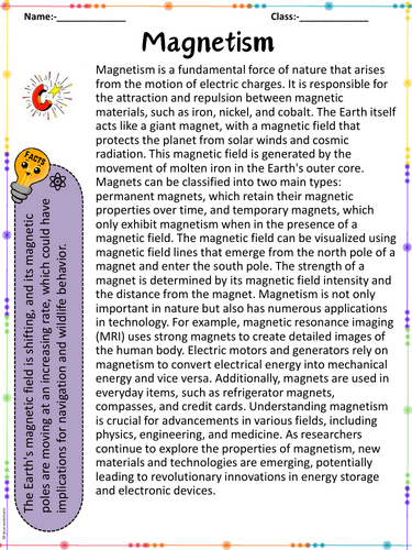 Discover Magnetism: Engaging Reading Passage with Thought-Provoking ...