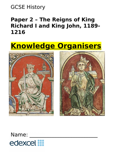 Richard and John Knowledge Organisers (KOs) - Edexcel GCSE History | Teaching Resources