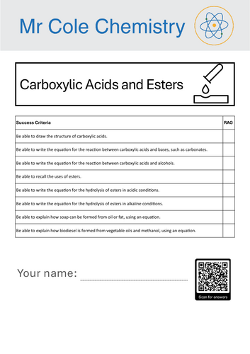 Carboxylic Acids and Esters Booklet | Teaching Resources