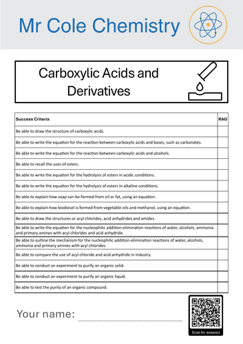 Carboxylic Acids and Derivatives Booklet | Teaching Resources