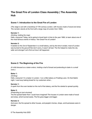The Great Fire of London (KS1) Class Assembly Script | Teaching Resources