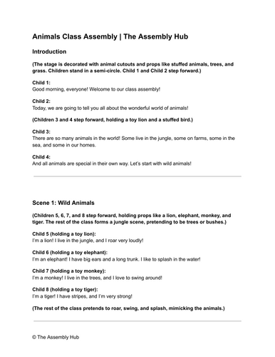 Animals (KS1) Class Assembly Script | Teaching Resources